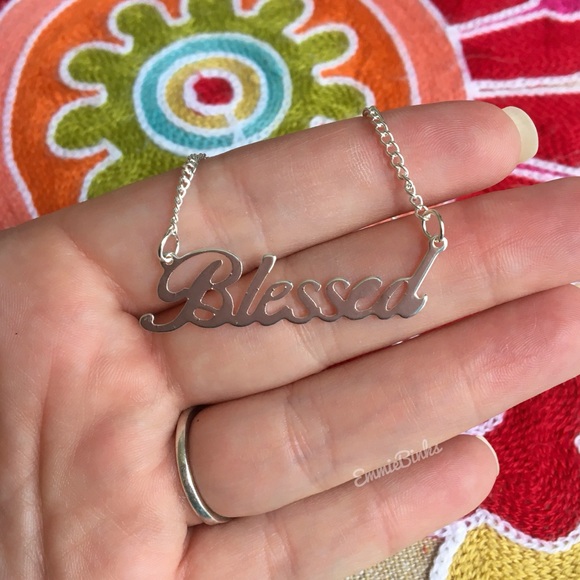 Jewelry | New Silver Scroll Blessed Necklace Blessed Cursive Minimalist ...